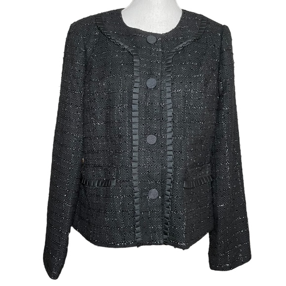 Jackets & Coats | Metallic Tweed Ribbon Trim Jacket New 14 Plus Size ...